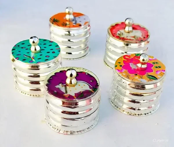 Pure German Silver Pichwai 2 Inch Kumkum Box(Dibbi) 1Pc with Lid Gift ...